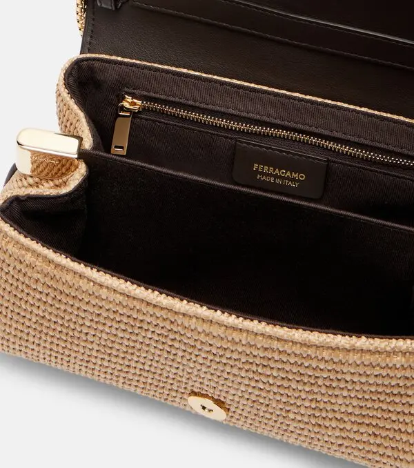 FERRAGAMO Mia Small Raffia Shoulder Bag