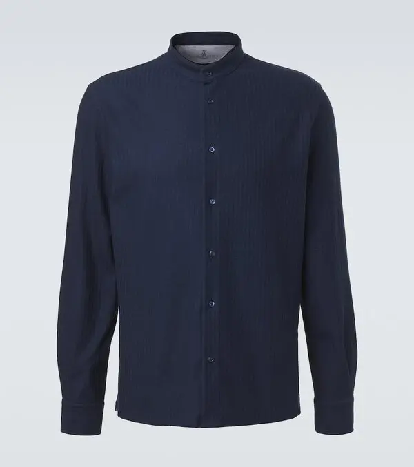 Brunello Cucinelli Striped Cotton And Silk Shirt - Blue