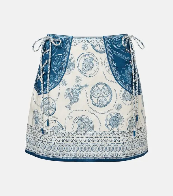 ALEMAIS Printed Linen Mini Skirt - Blue