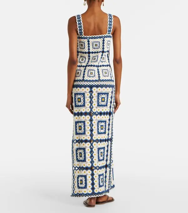 ALEMAIS Crochet Cotton Maxi Dress - Blue