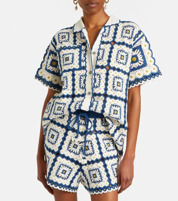 ALEMAIS Alémais Dolly Crochet Cotton Shirt - Blue
