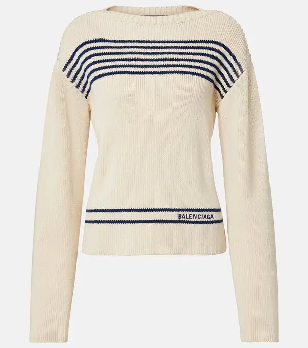 Balenciaga Striped Cotton Sweater - White