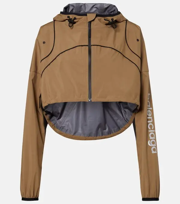 Balenciaga Cropped Taffeta Jacket With Drawstring Hood - Brown