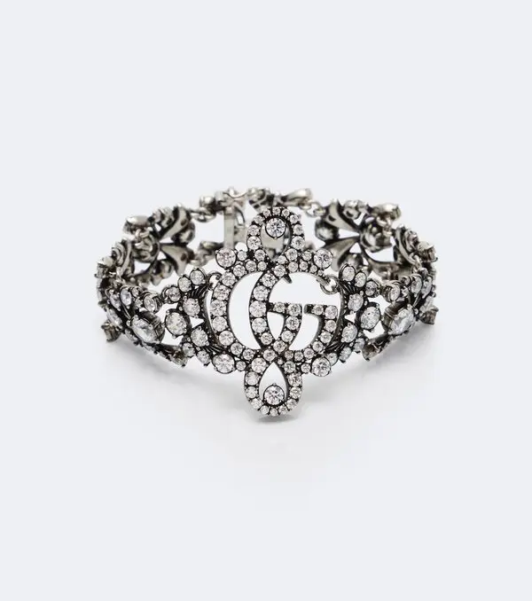 Gucci Gg Marmont Embellished Cuff Bracelet - Silver