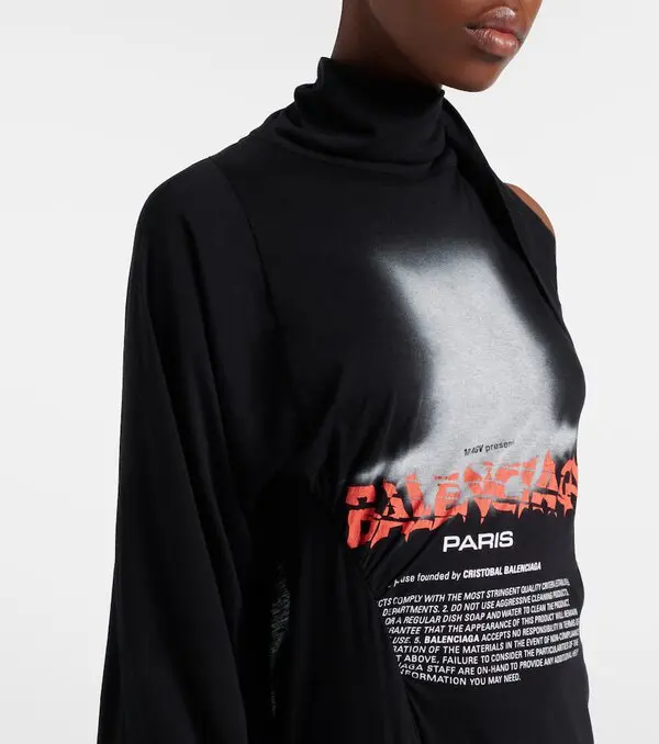 Balenciaga Logo Caped Cotton Jersey Maxi Dress