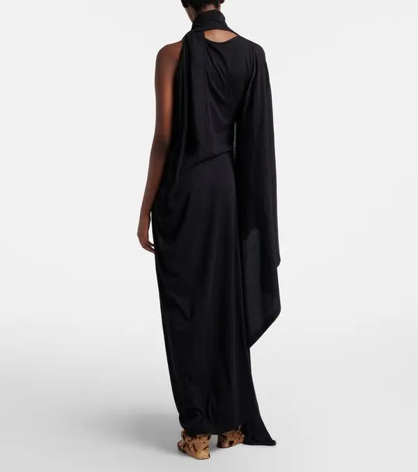 Balenciaga Logo Caped Cotton Jersey Maxi Dress