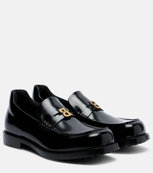 Balenciaga Gold Leather Square Toe Penny Loafers - Black