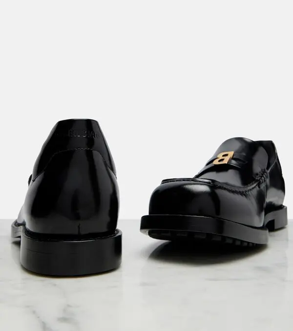 Balenciaga Gold Leather Square Toe Penny Loafers