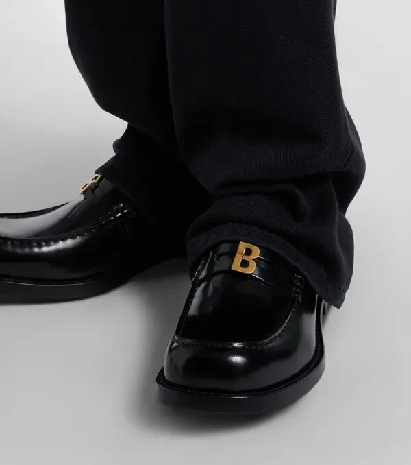 Balenciaga Gold Leather Square Toe Penny Loafers