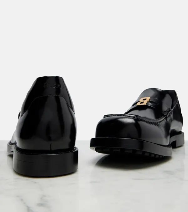 Balenciaga Gold Leather Square Toe Penny Loafers