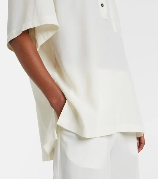 TOTEME Oversized Wool Blend Polo Shirt - White
