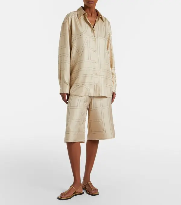 TOTEME Embroidered Silk Satin Bermuda Shorts