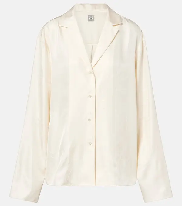 TOTEME Monogram Silk Satin Pajama Shirt - White