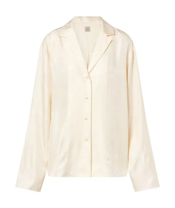 TOTEME Monogram Silk Satin Pajama Shirt - White