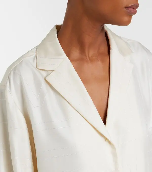TOTEME Monogram Silk Satin Pajama Shirt - White