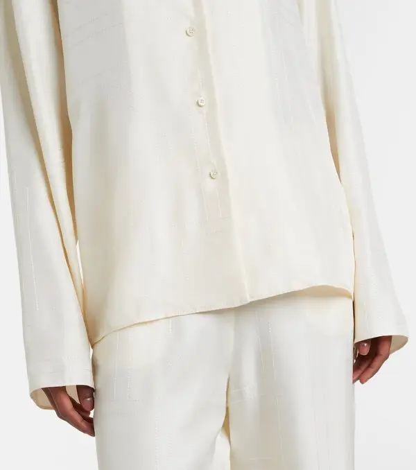 TOTEME Monogram Silk Satin Pajama Shirt - White
