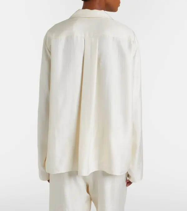 TOTEME Monogram Silk Satin Pajama Shirt - White