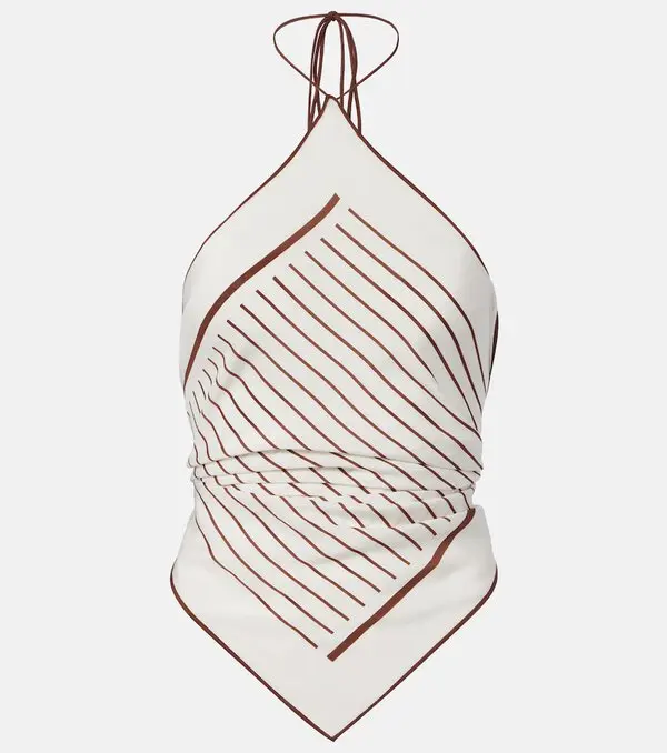 SIR. Marais Striped Halterneck Silk Top - White