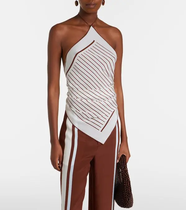 SIR. Marais Striped Halterneck Silk Top - White