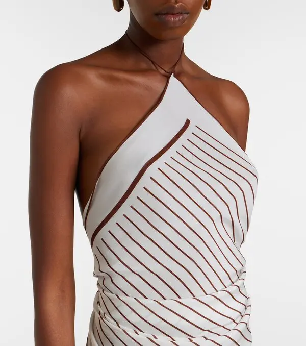 SIR. Marais Striped Halterneck Silk Top - White