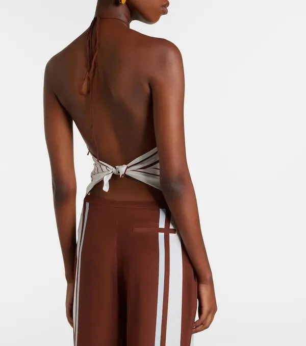 SIR. Marais Striped Halterneck Silk Top - White