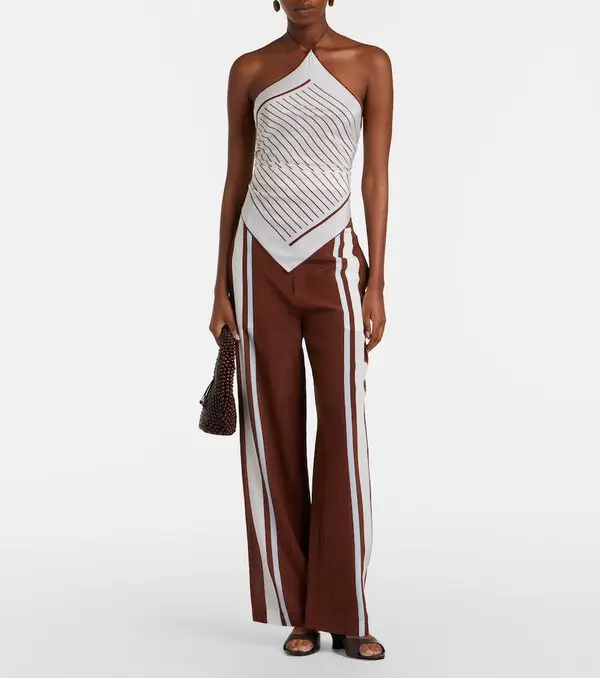 SIR. Marais Striped Halterneck Silk Top - White