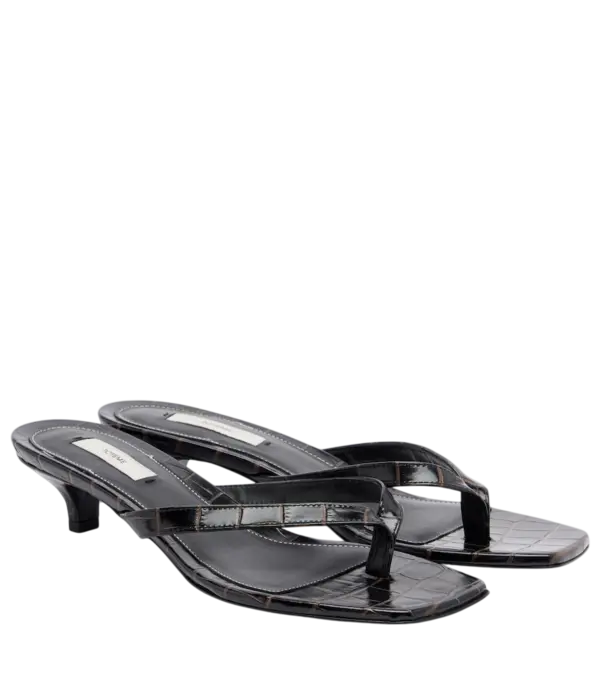 TOTEME Croc-effect Leather Thong Sandals - Black