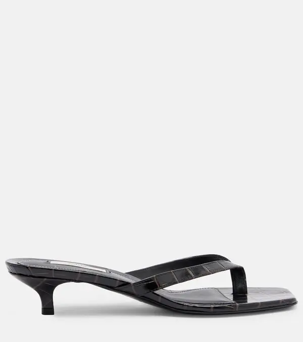 TOTEME Croc-effect Leather Thong Sandals - Black