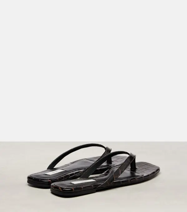 TOTEME Croc-effect Leather Thong Sandals - Brown