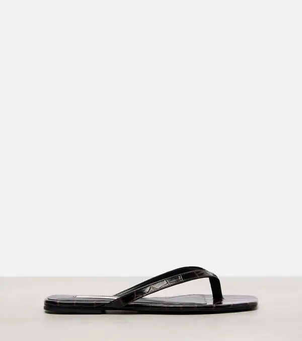 TOTEME Croc-effect Leather Thong Sandals - Brown