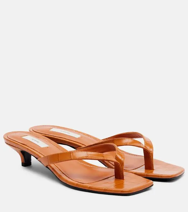 TOTEME Croc-effect Leather Thong Sandals - Orange