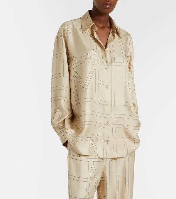 TOTEME Embroidered Silk Satin Shirt - Beige
