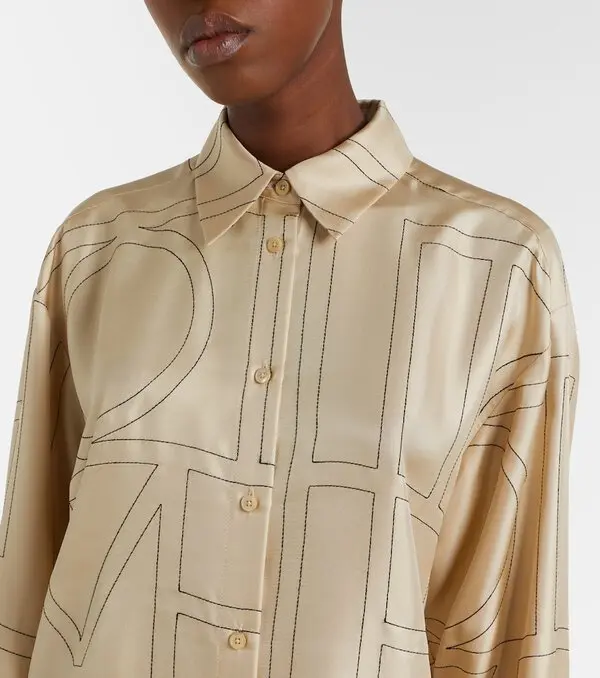 TOTEME Embroidered Silk Satin Shirt - Beige