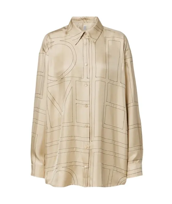 TOTEME Embroidered Silk Satin Shirt - Beige