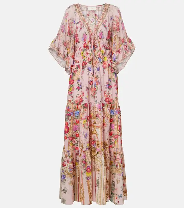Camilla Floral Silk Maxi Dress - Pink