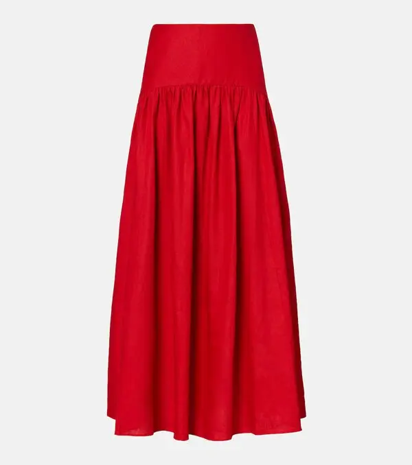 Staud Procida Linen Maxi Skirt - Red