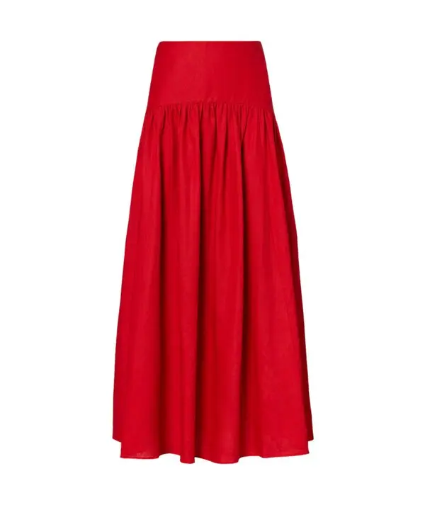 Staud Procida Linen Maxi Skirt - Red