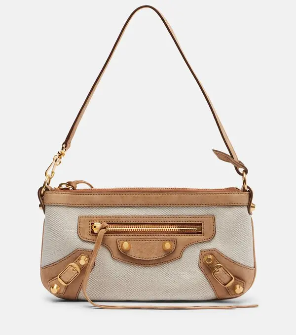 Balenciaga Le City Mini Canvas And Suede Shoulder Bag - Beige