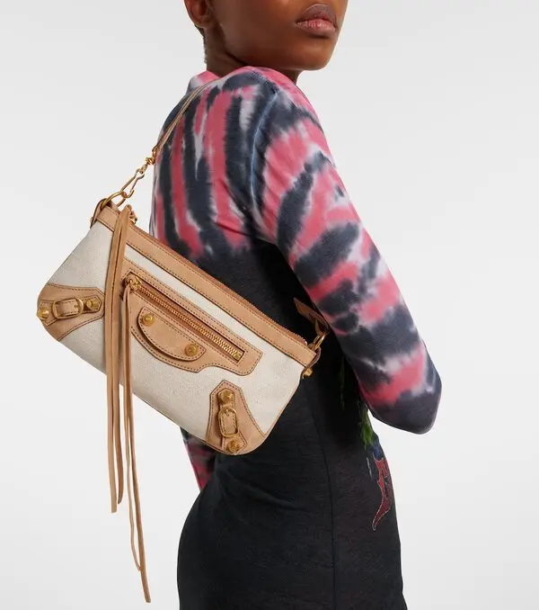 Balenciaga Le City Mini Canvas And Suede Shoulder Bag - Beige
