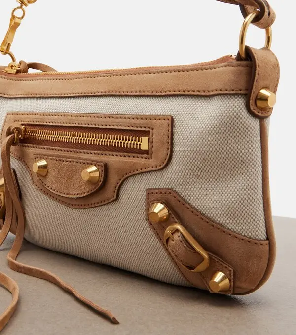 Balenciaga Le City Mini Canvas And Suede Shoulder Bag - Beige