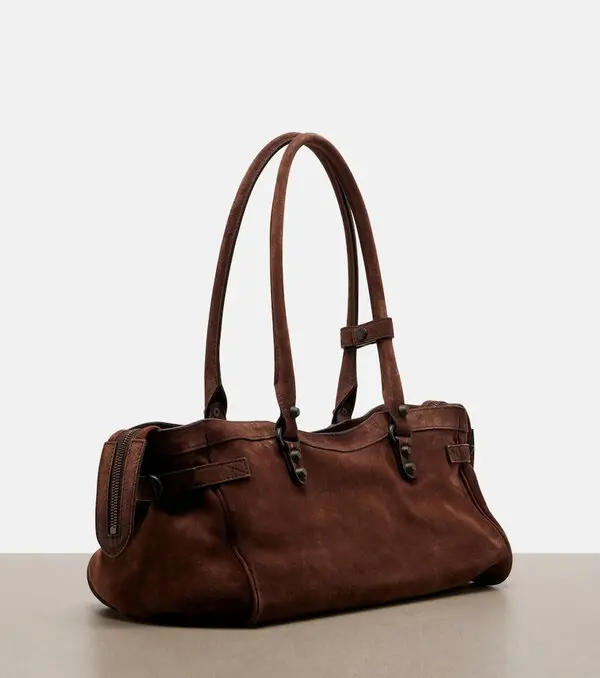Balenciaga Le City East-west Small Suede Shoulder Bag - Brown