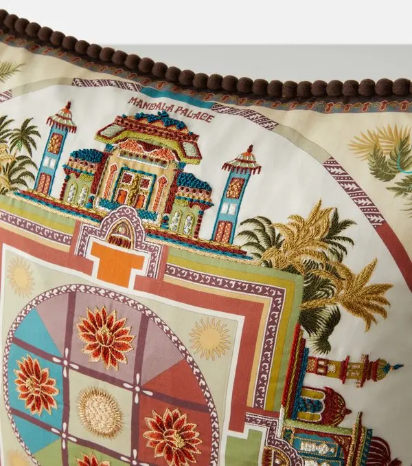 Etro Embroidered Cotton Cushion - Brown