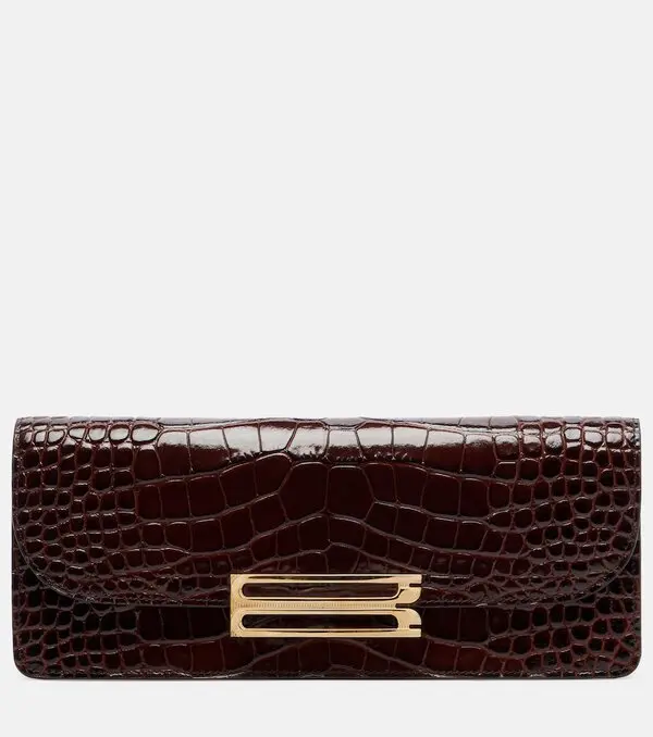Victoria Beckham Dorian East-west Clutch In Croc-effect Leather - Brown