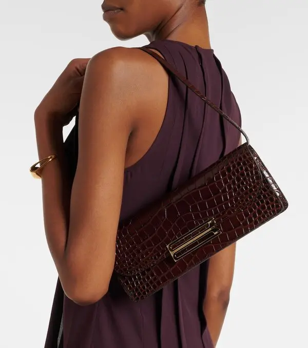 Victoria Beckham Dorian East-west Clutch In Croc-effect Leather - Brown