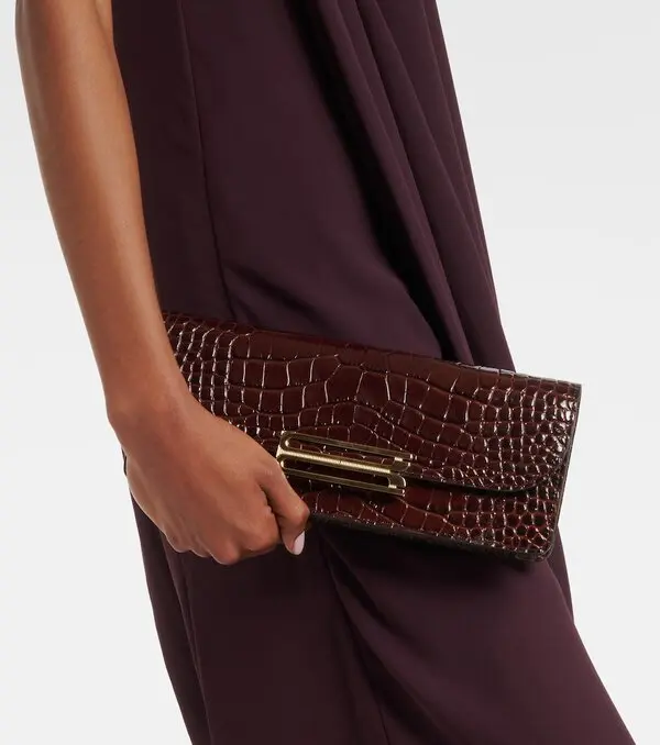 Victoria Beckham Dorian East-west Clutch In Croc-effect Leather - Brown