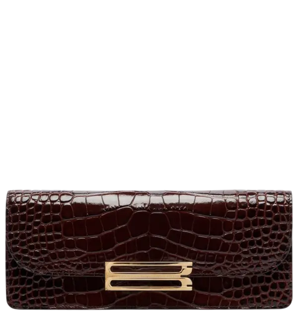 Victoria Beckham Dorian East-west Clutch In Croc-effect Leather - Brown