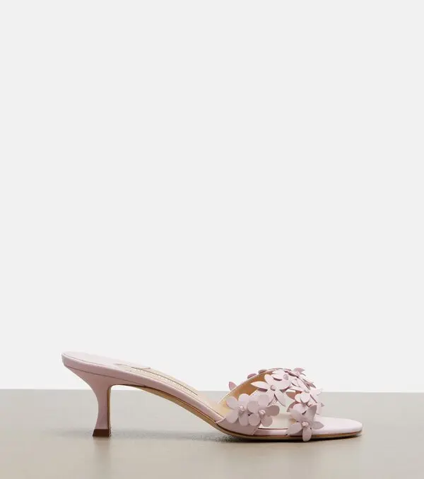 Manolo Blahnik Anista" Floral-appliqué Leather Mules - Pink