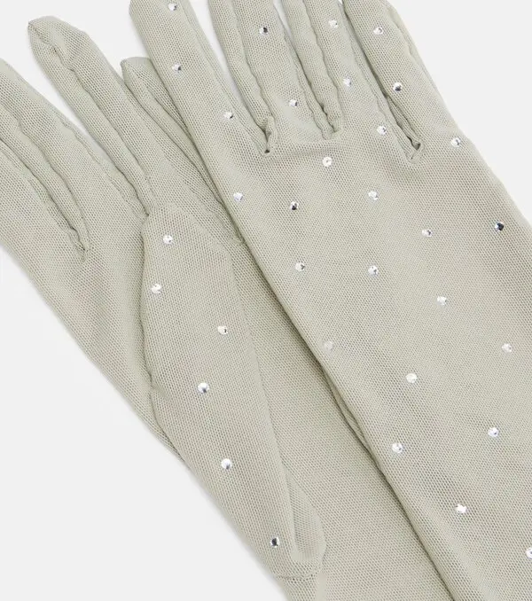 Oseree Crystal-embellished Mesh Gloves