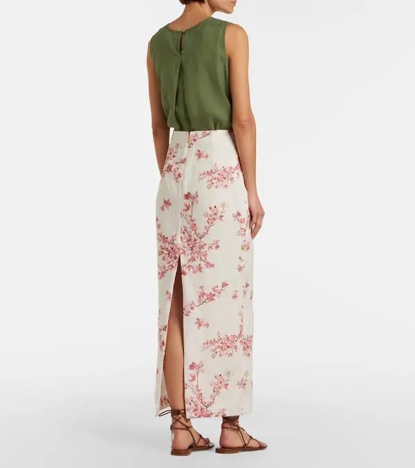 Agua Bendita Linen Maxi Skirt - White