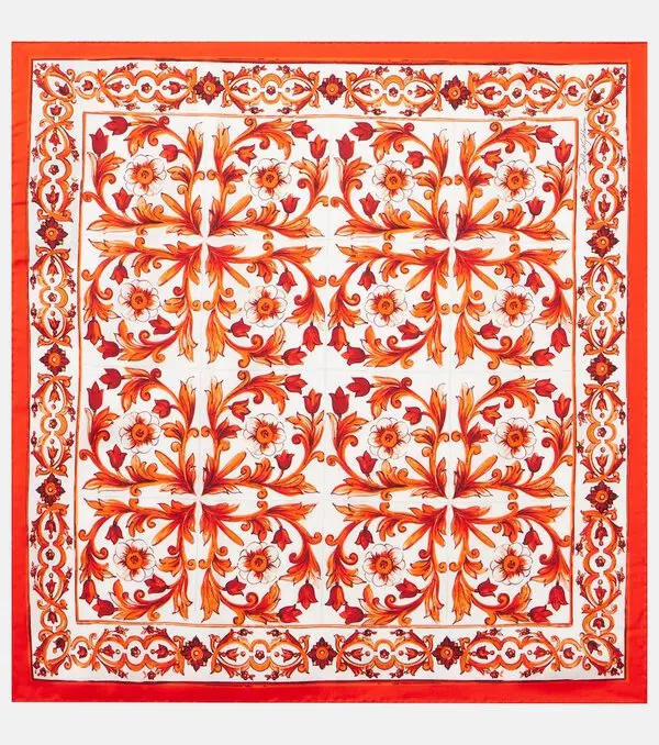 Dolce & Gabbana Majolica Silk Twill Scarf - Orange